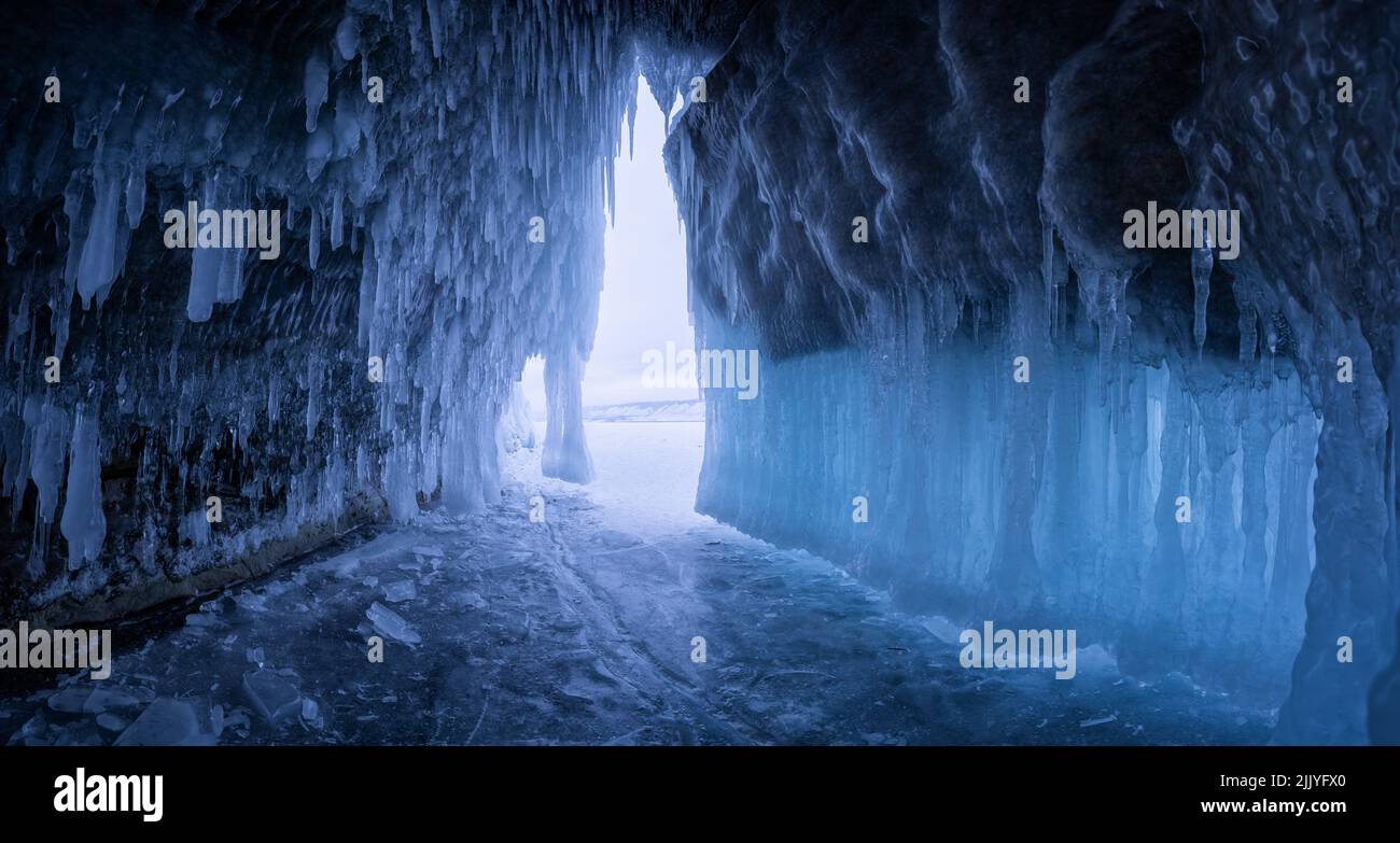 blue ice cave at the first lights Stock Photo - Alamy