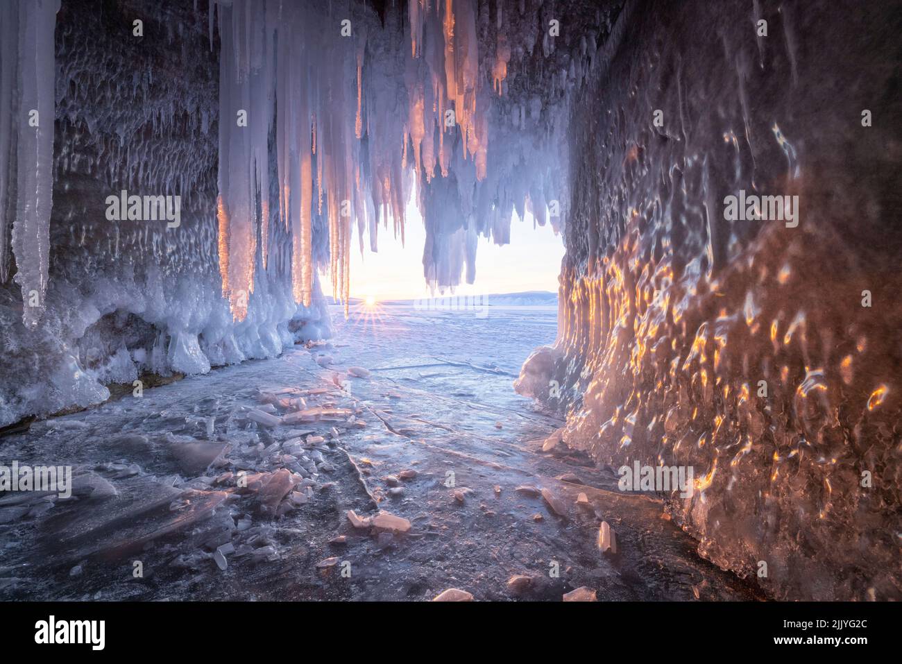 first lights from inside ice cave Stock Photo - Alamy