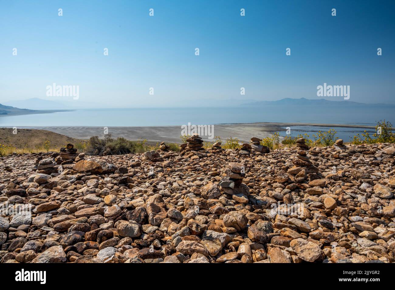 Stacking Stones in Antelope Island SP, Utah Stock Photo - Alamy