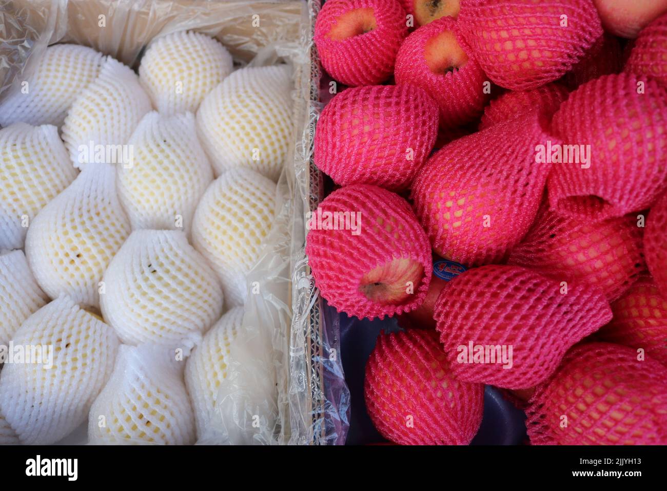 flat lay of fruits on display Stock Photo - Alamy