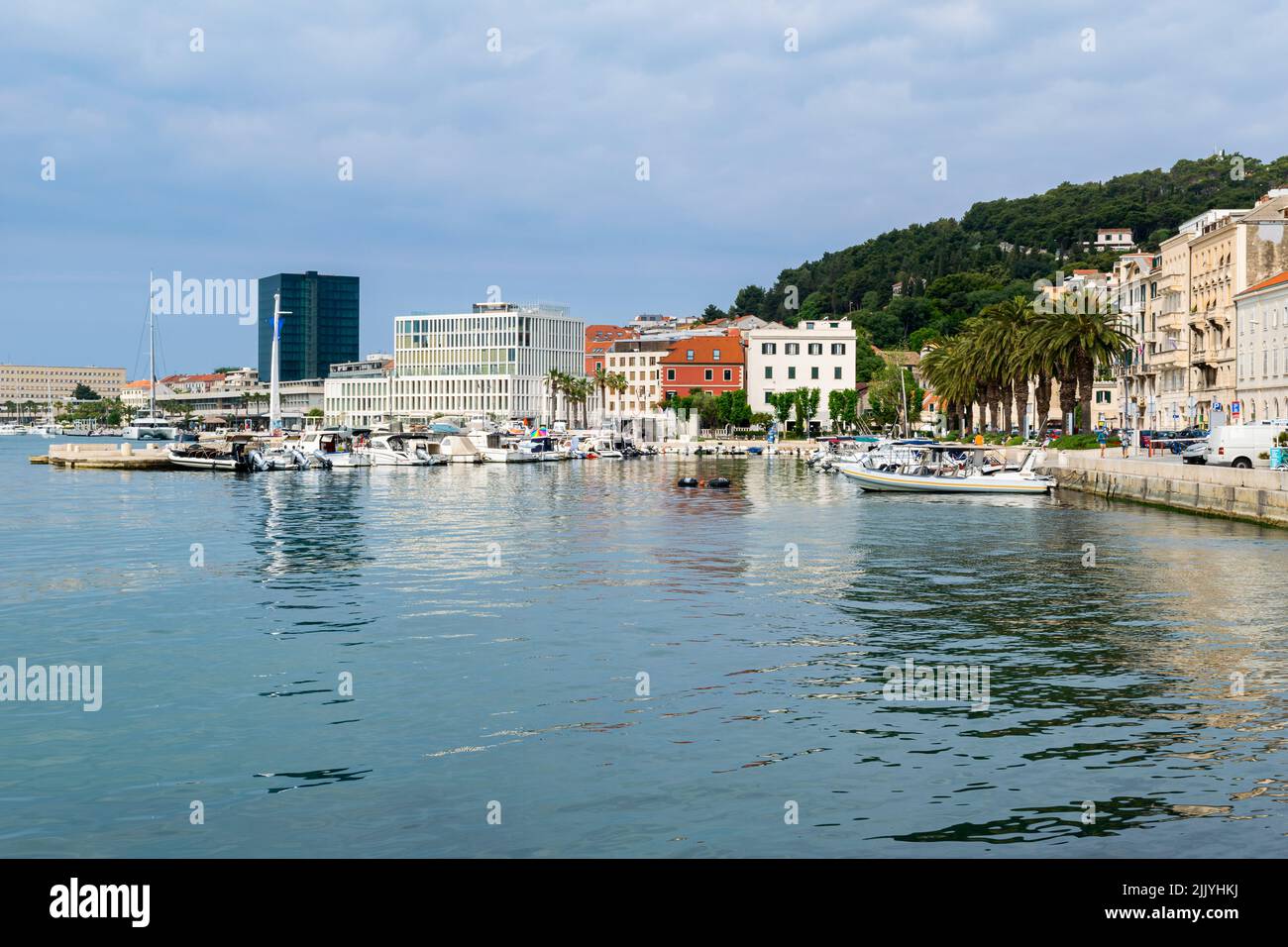Harbor view of a small marina along the Riva in Split, Croatia with ...