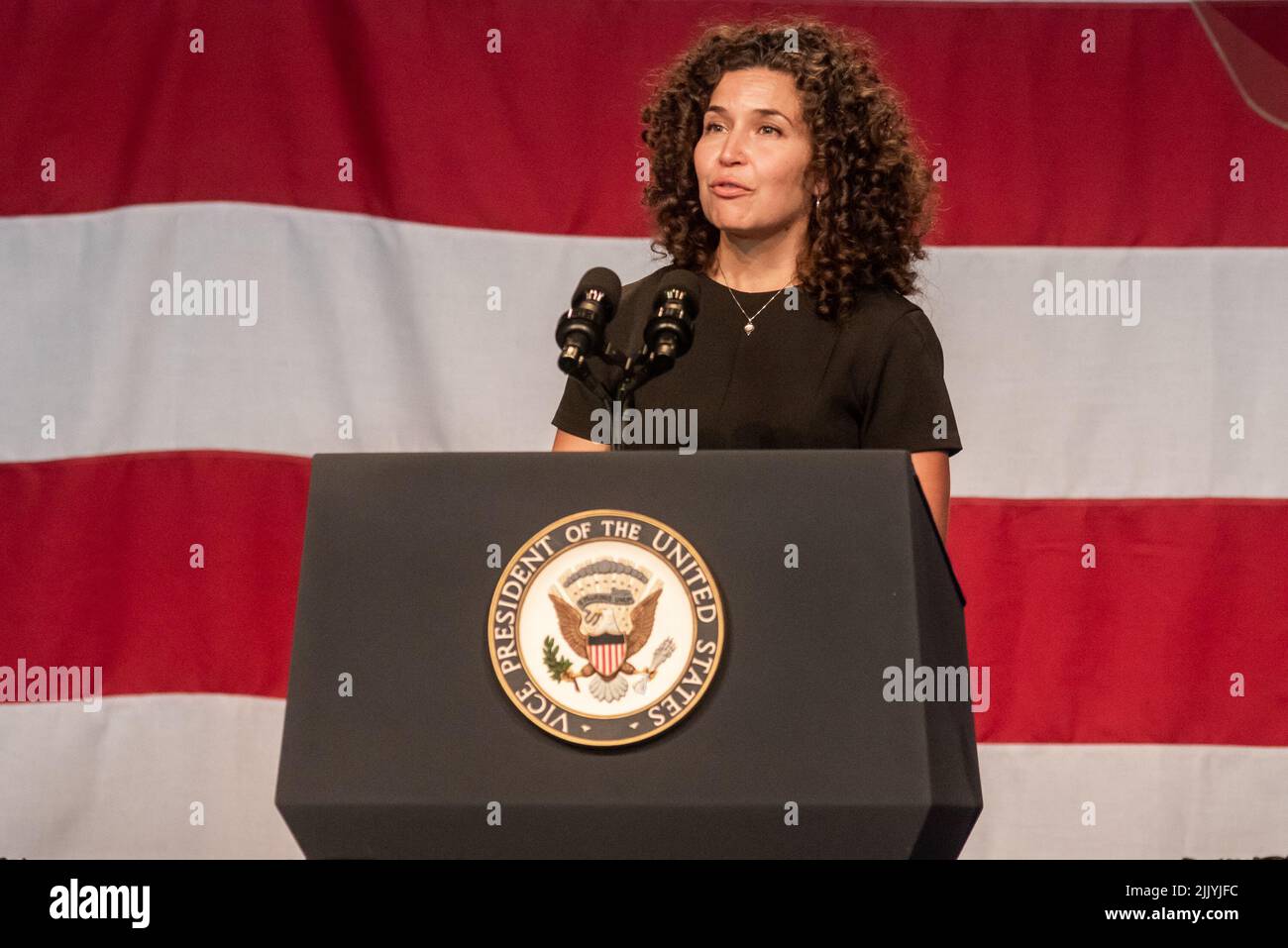 New York, USA. 28th July, 2022. Janis Bowdler delivers remarks at the ...