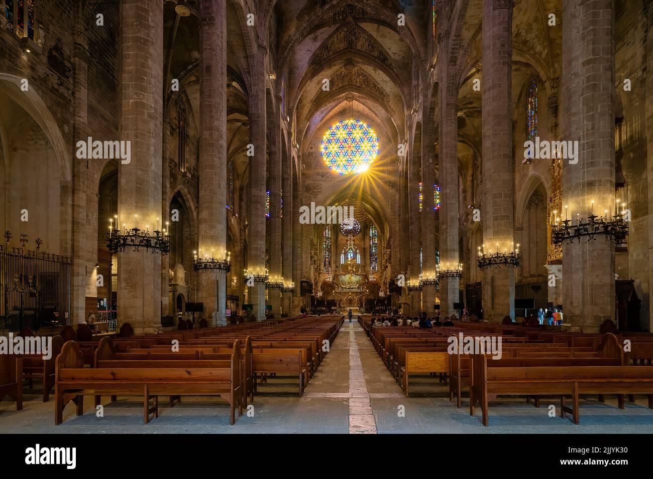 an interior of the Cathedral of Santa Maria of Palma in Mallorca ...