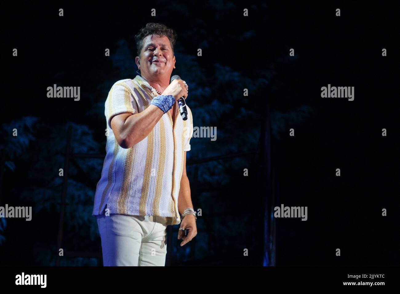 Colombian singer Carlos Vives performs during his concert at the Noches ...