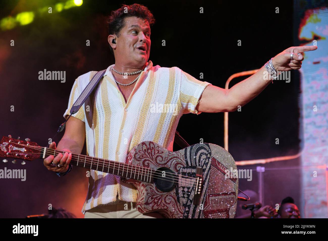 Colombian singer Carlos Vives performs during his concert at the Noches ...