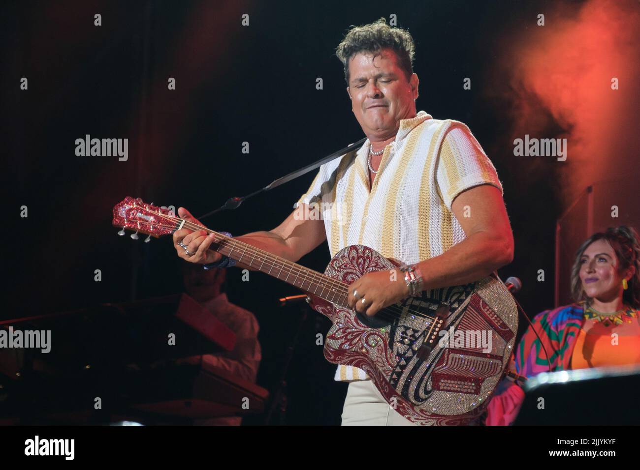Colombian singer Carlos Vives performs during his concert at the Noches ...