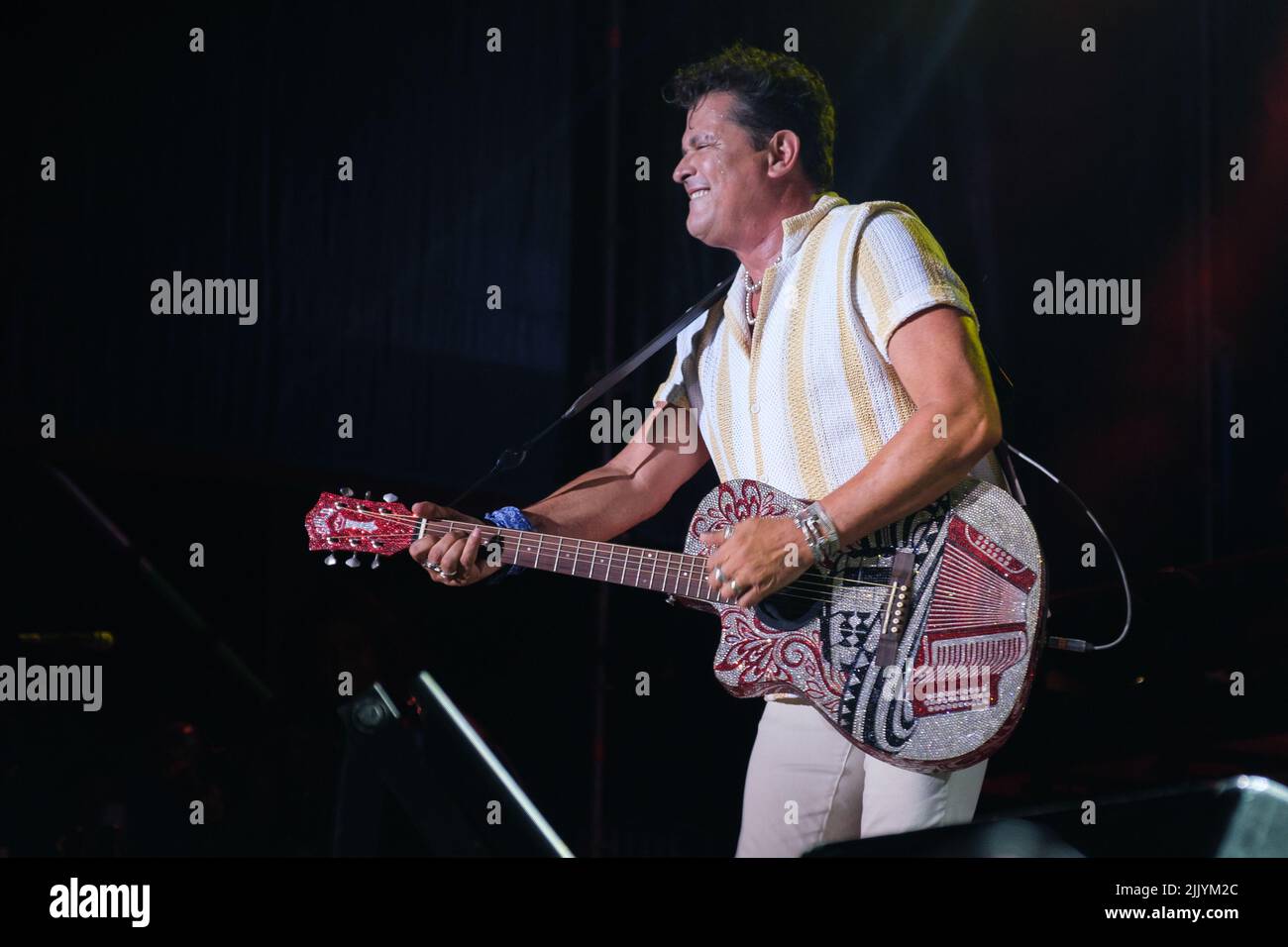 Colombian singer Carlos Vives performs during his concert at the Noches ...