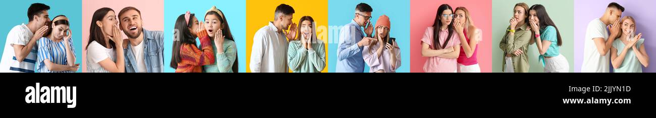 Set of gossiping people on color background Stock Photo - Alamy
