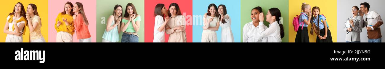 Set of gossiping people on color background Stock Photo - Alamy