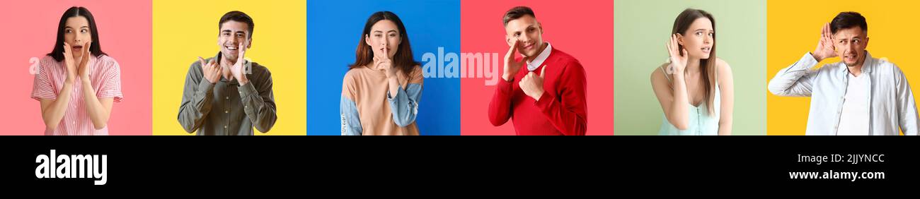 Set of gossiping people on color background Stock Photo - Alamy