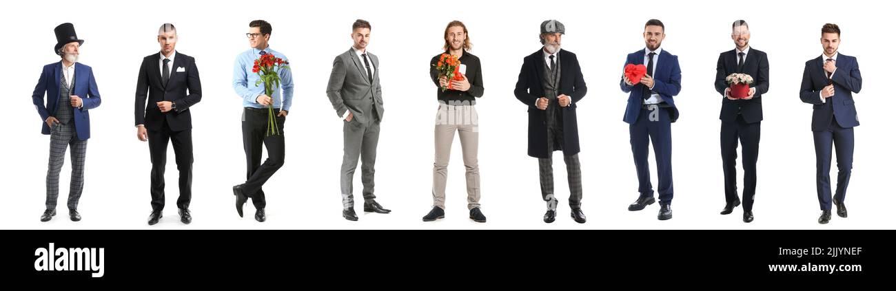Set of handsome gentlemen on white background Stock Photo - Alamy