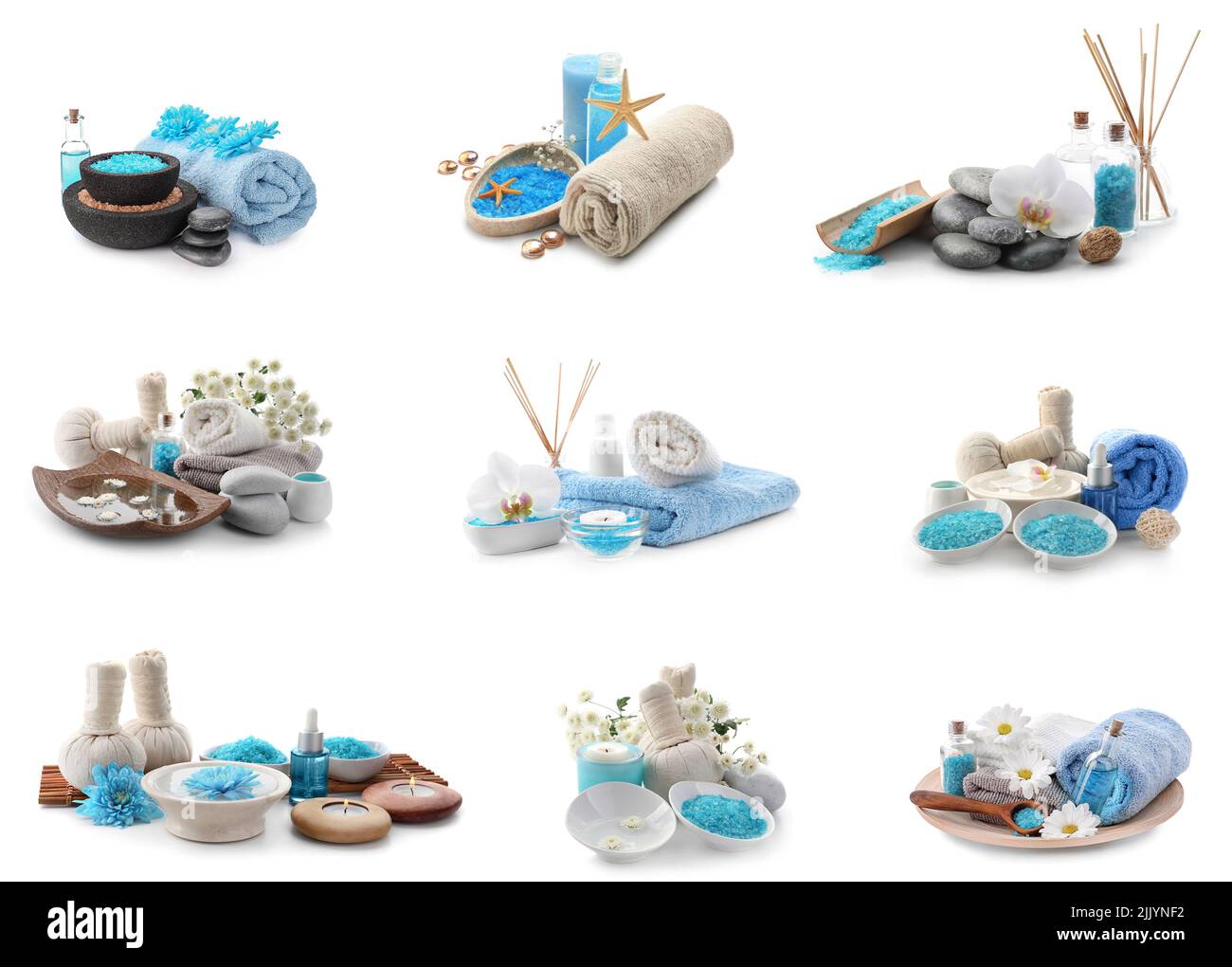 Set of spa supplies isolated on white Stock Photo - Alamy