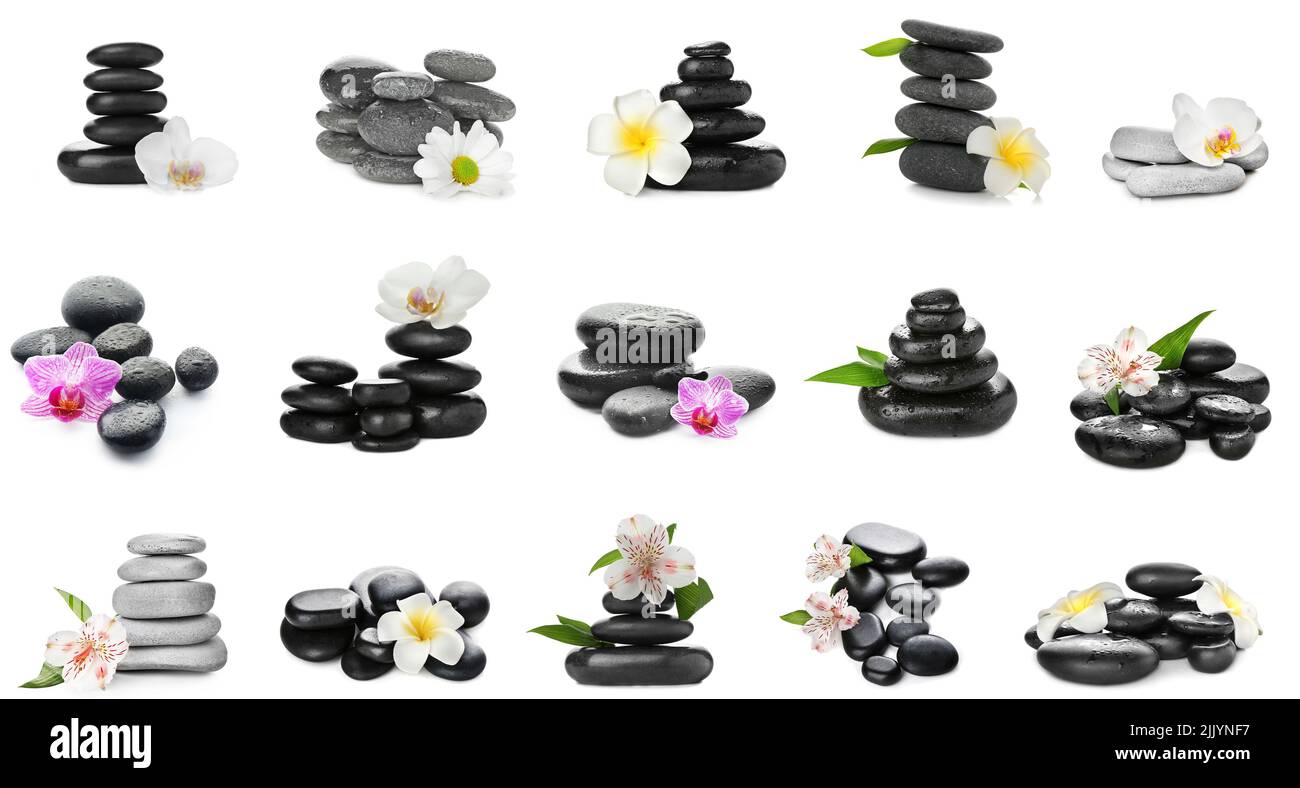 Set of spa stones isolated on white Stock Photo - Alamy