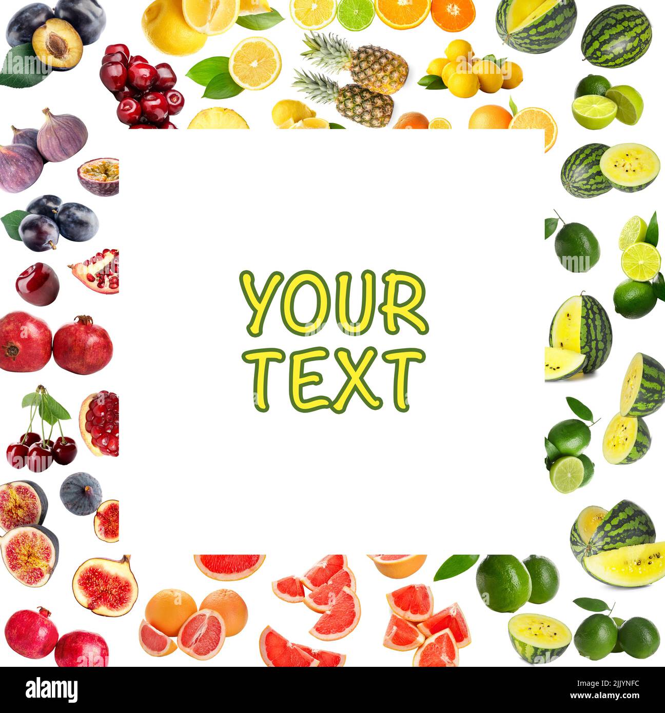 Different ripe fruits on white background with space for text Stock ...