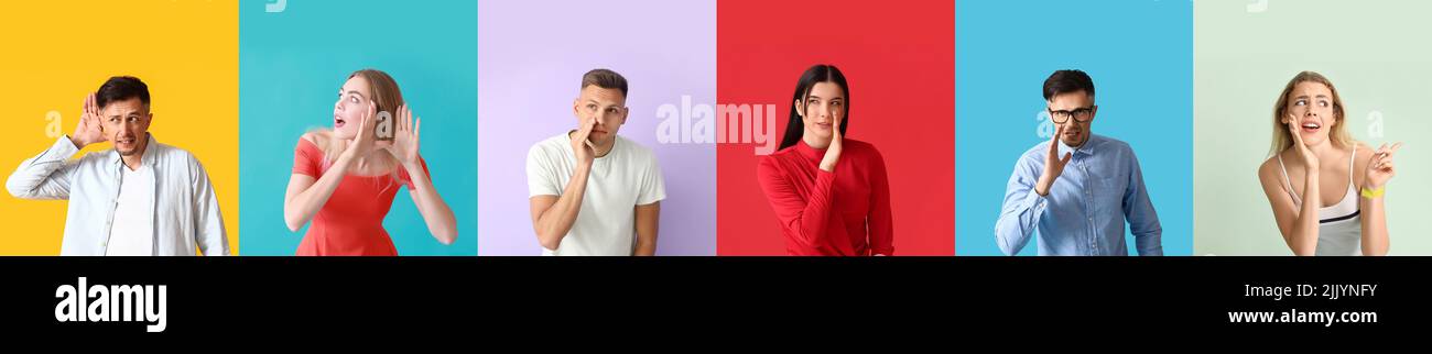 Set of gossiping people on color background Stock Photo - Alamy