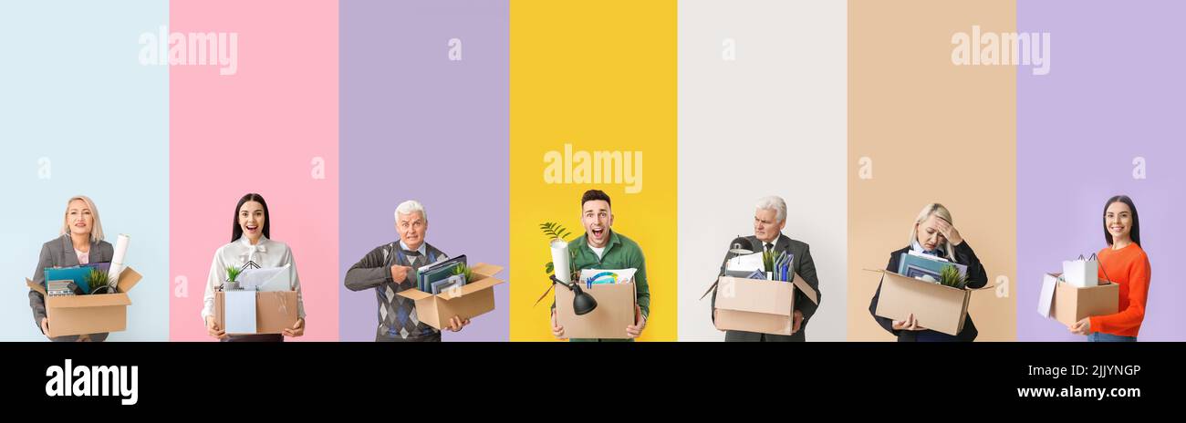 Set of dismissed people on color background Stock Photo - Alamy
