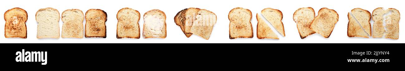 Set of tasty toasted bread on white background Stock Photo - Alamy