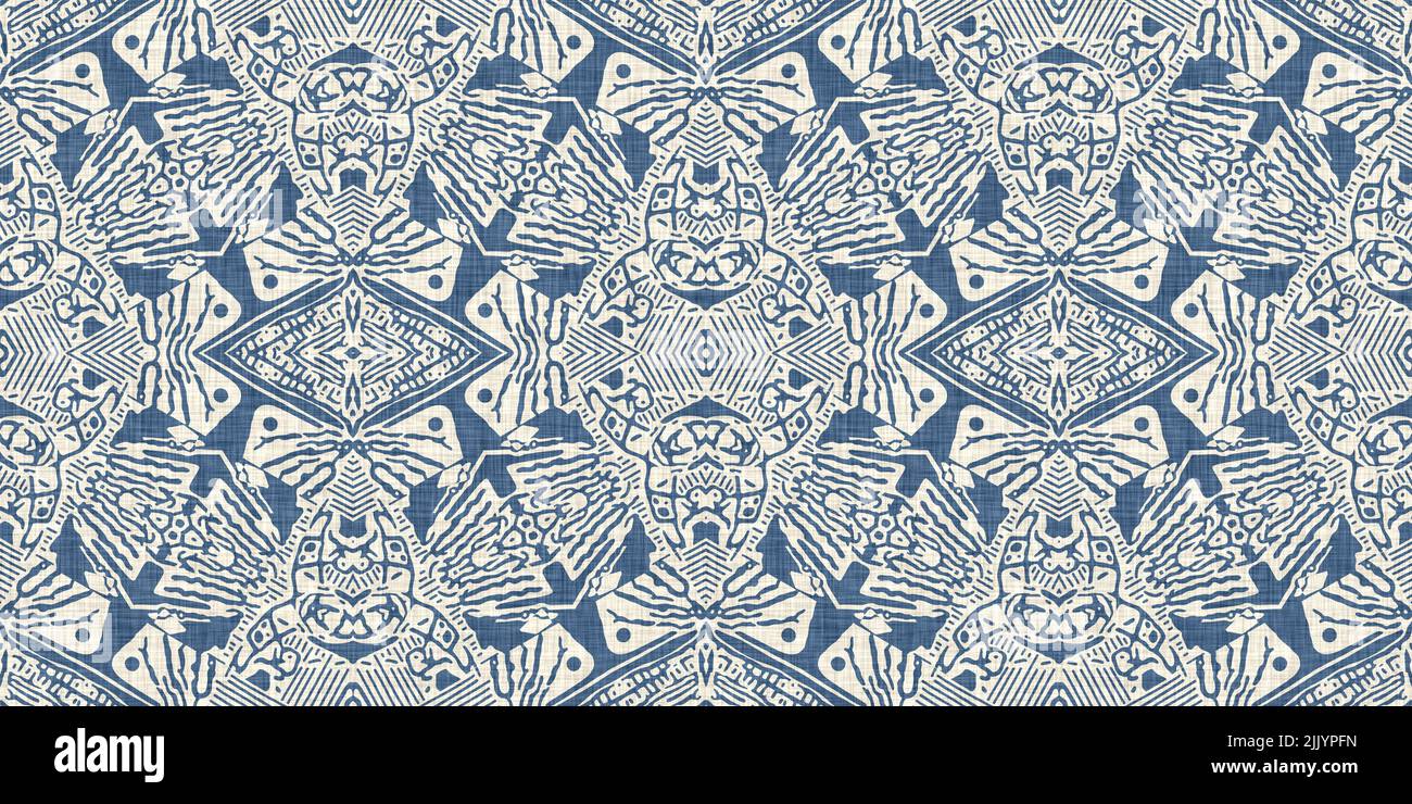 French blue linen effect geometric border pattern. Classic 2 tone ...