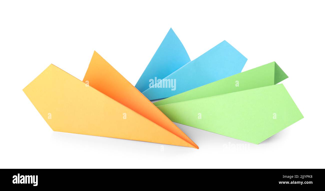 Colorful paper planes on white background Stock Photo - Alamy