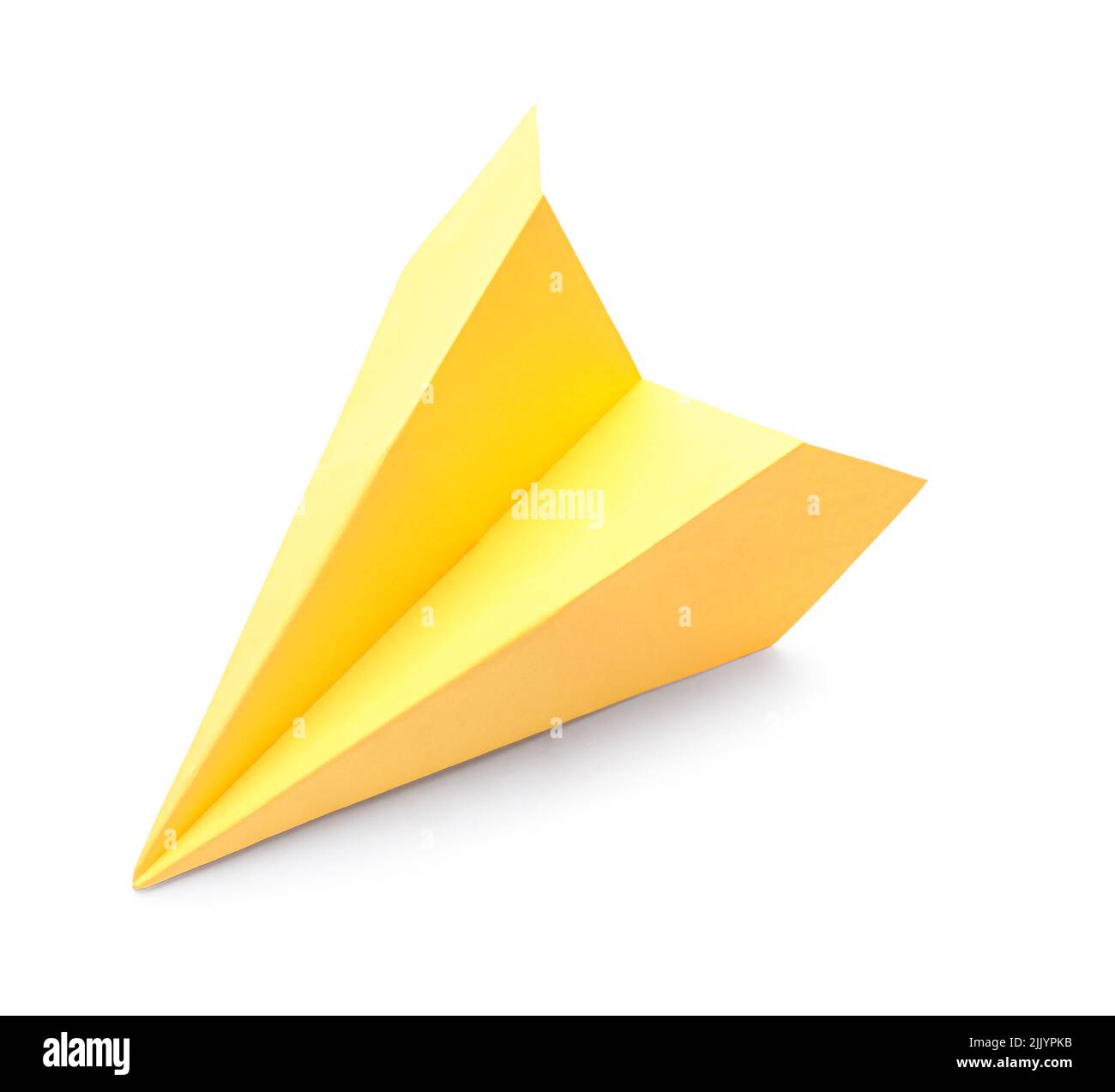 Yellow paper plane on white background Stock Photo - Alamy