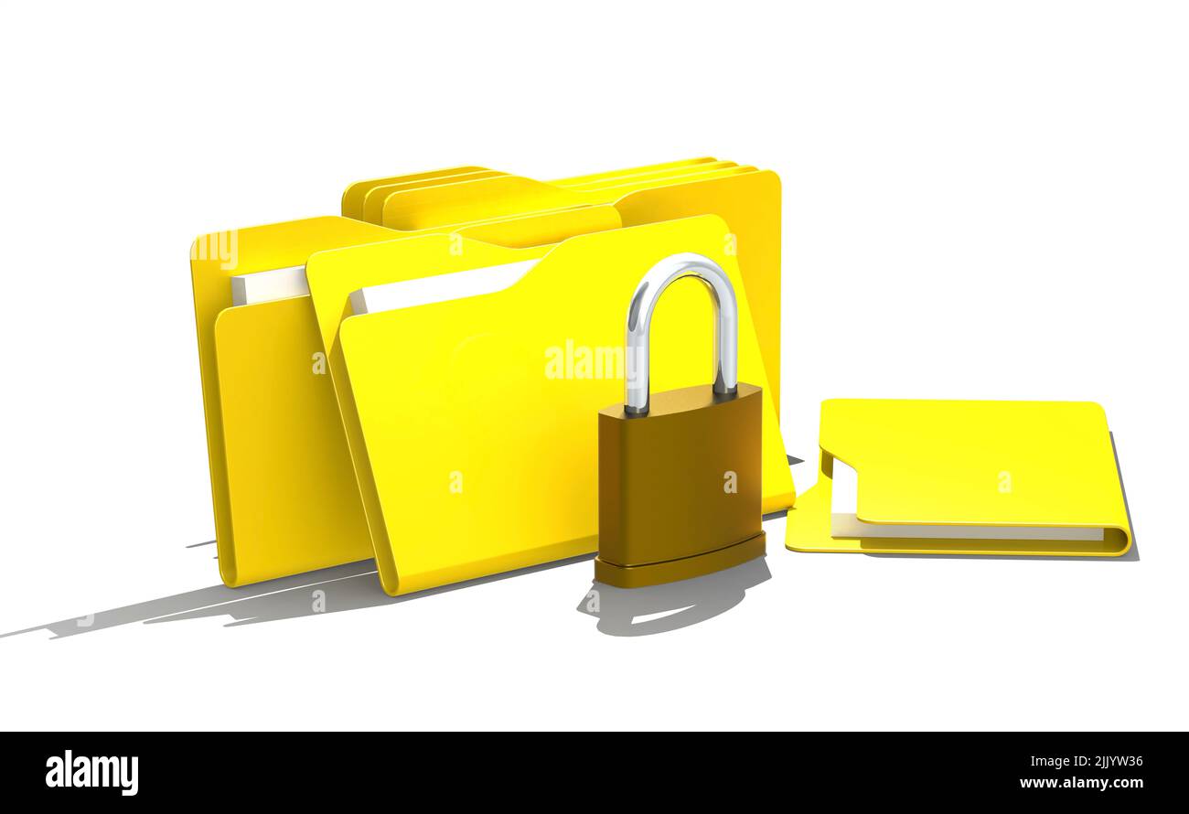 Yellow files with metal pad lock, 3d rendering Stock Photo - Alamy