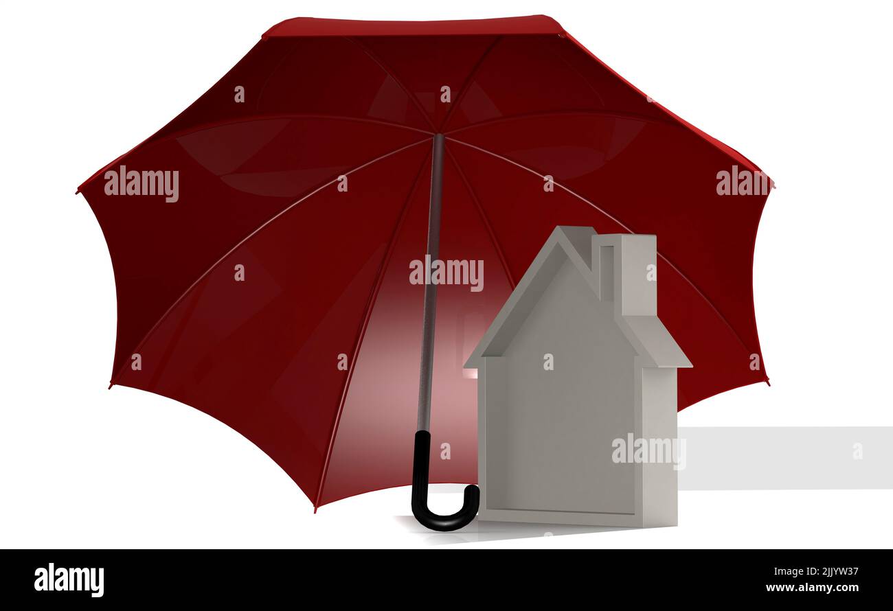 Red housing under umbrella on white background, 3d rendering Stock ...