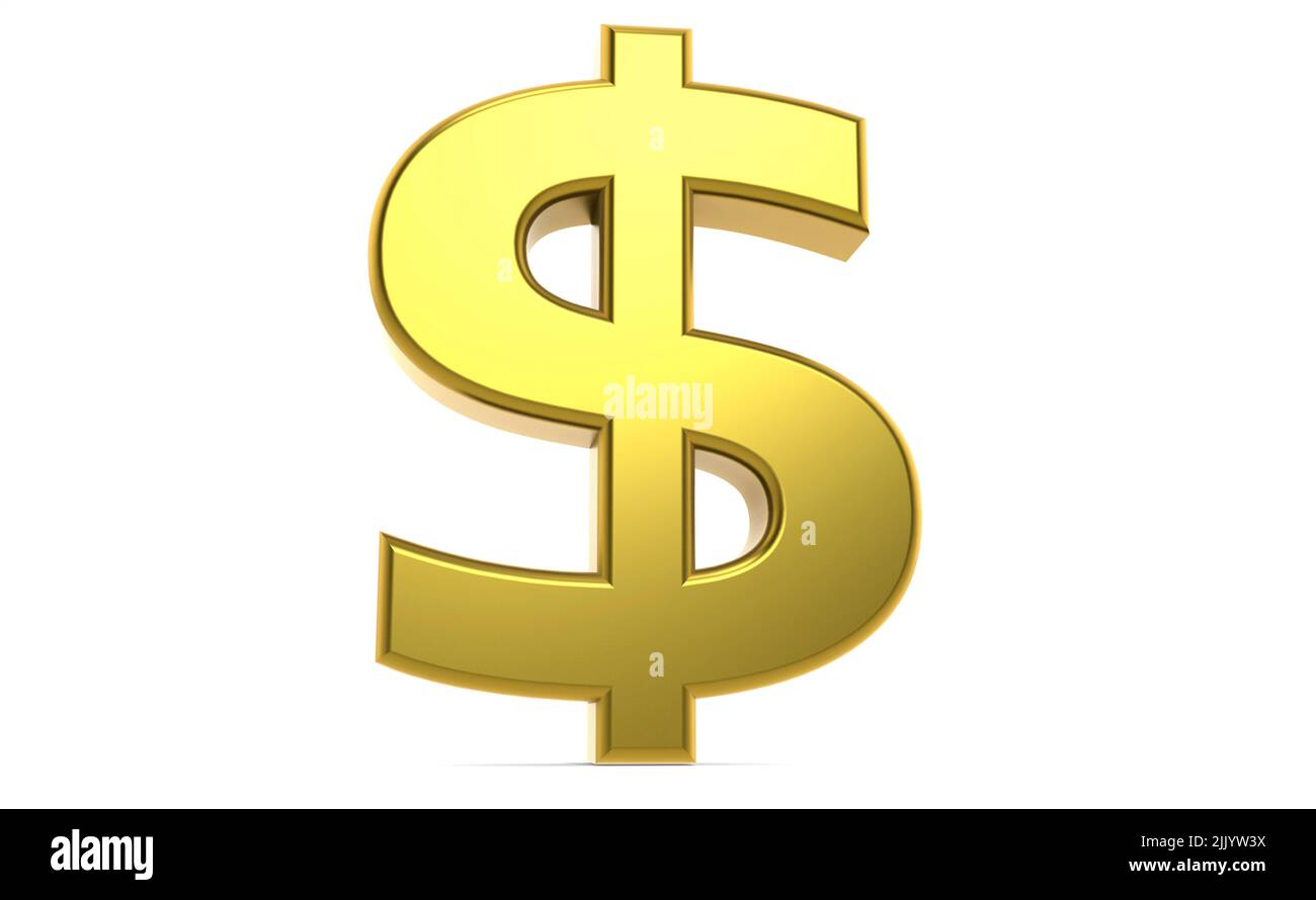 Golden dollar sign isolated on white background, 3d, rendering Stock ...
