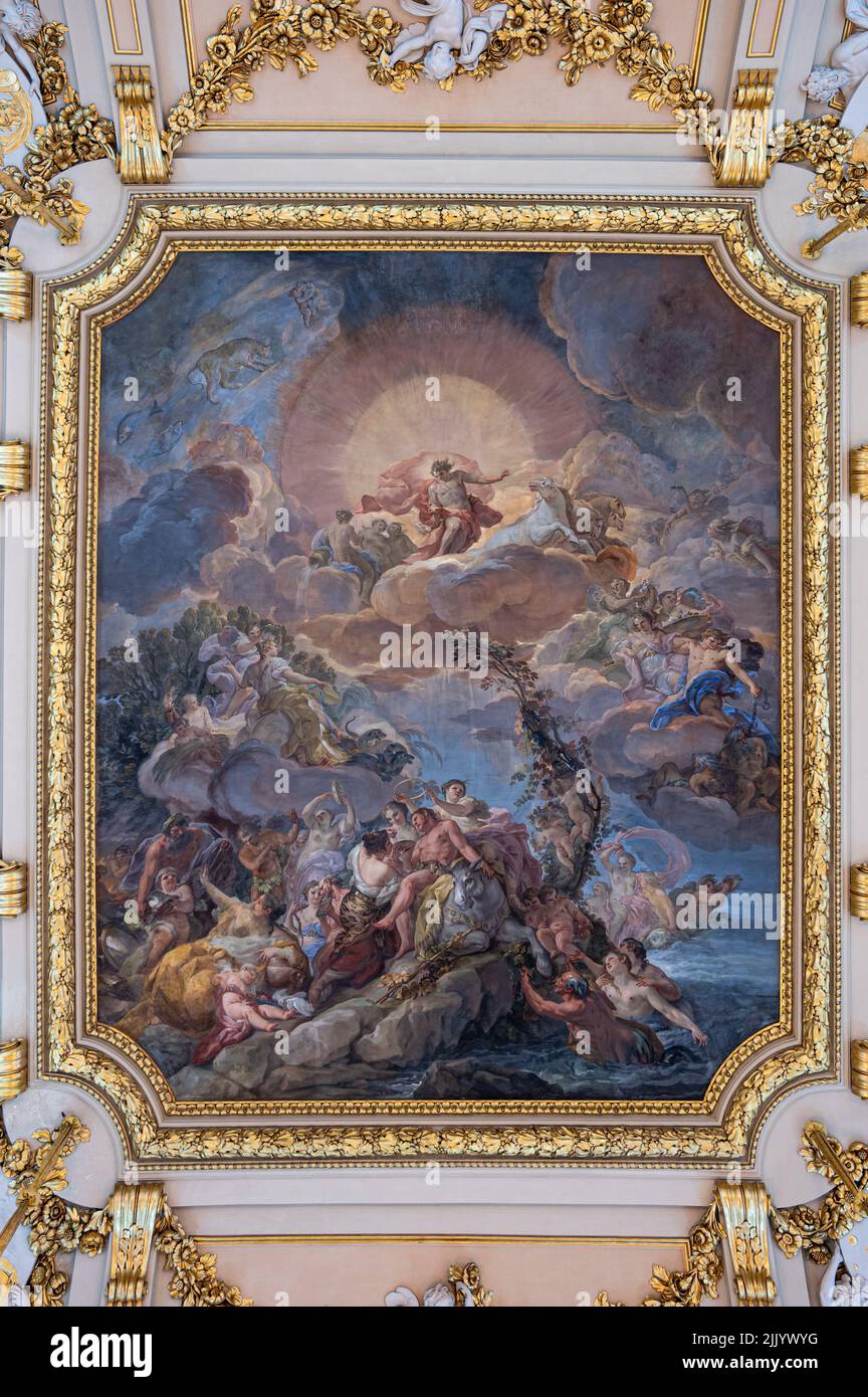 A Fresco painting on the ceiling of the Royal Palace of Madrid Stock ...