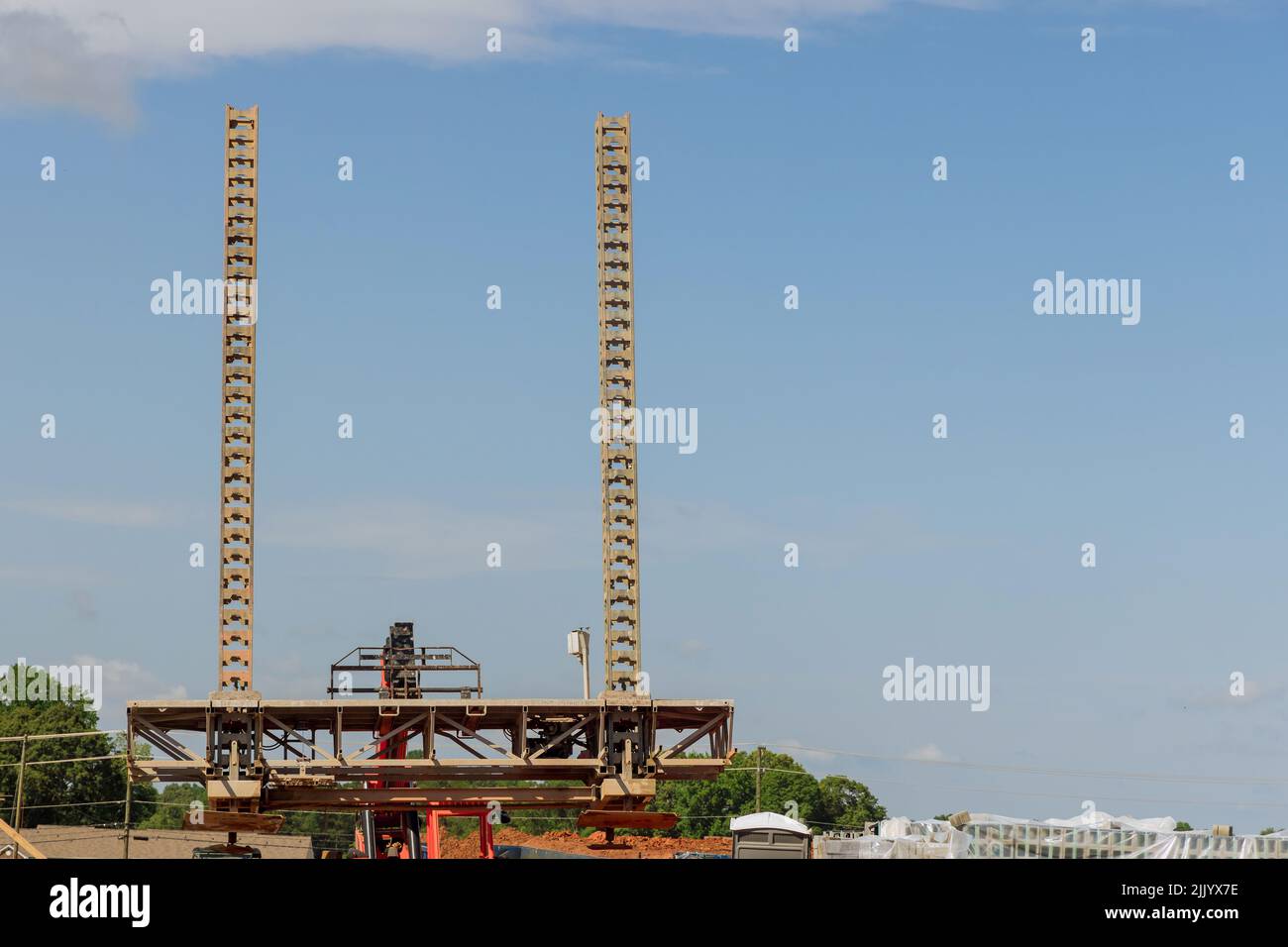 The preparation of scaffolding to be stacked and installed for the ...