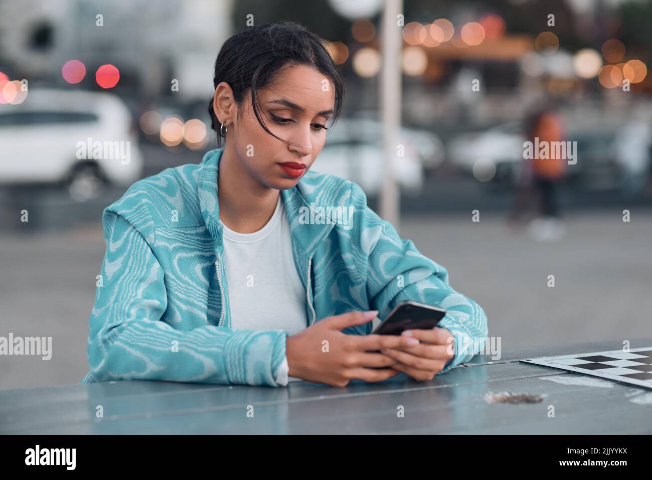 Sad, depressed and stressed female with mental health problem texting ...