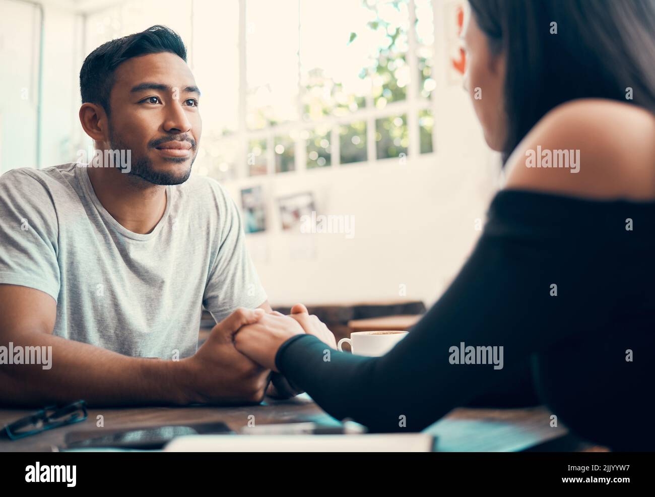Loving, romantic and in love boyfriend looking with affection at his ...