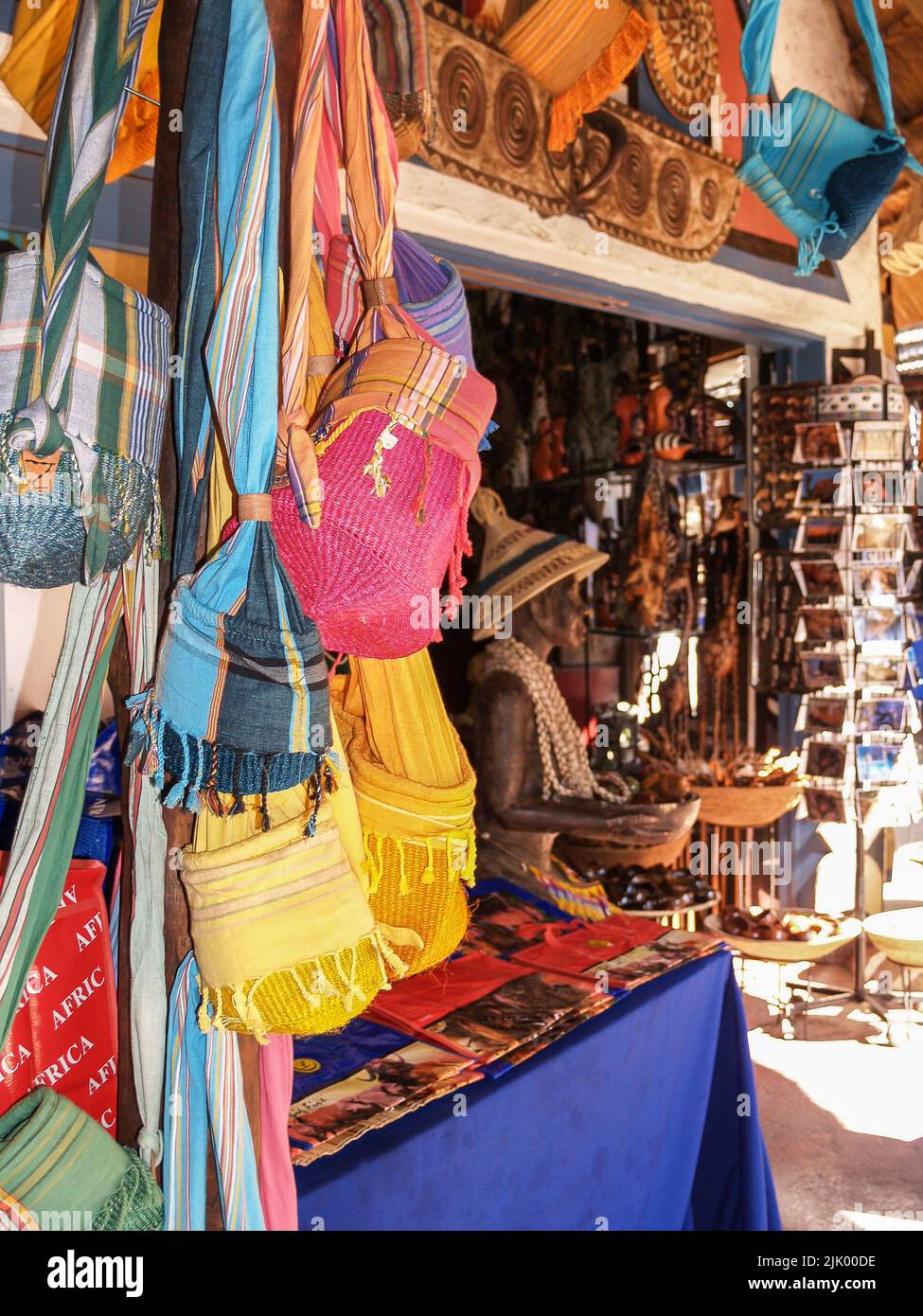 Colourful products on display in African craft market in South Africa ...