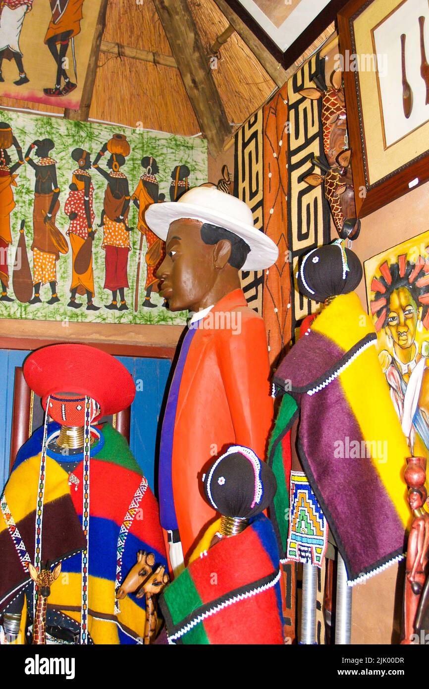 Colourful products on display in African craft market in South Africa ...