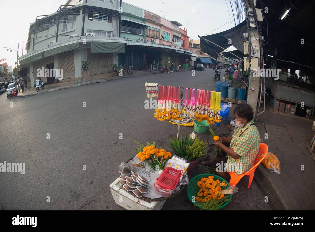PHICHIT , THAILAND - AUG 29,2020 : Street vendors sell flower garlands ...