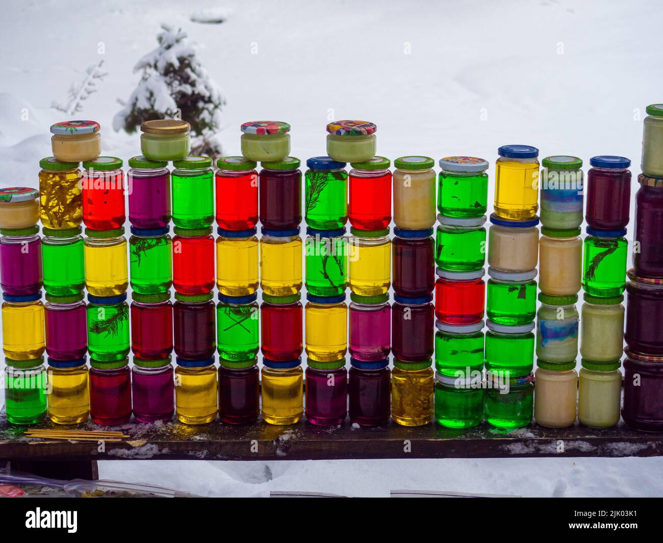 Jars of sweet honey with natural additives Stock Photo - Alamy