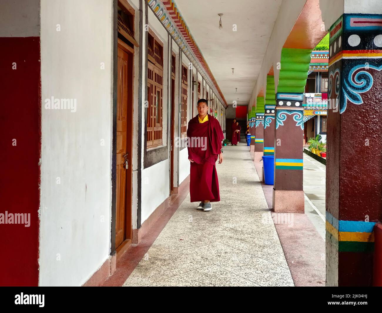 17 June 2022, Gangtok, Sikkim, monk walking in Ranka (Lingdum or Pal ...