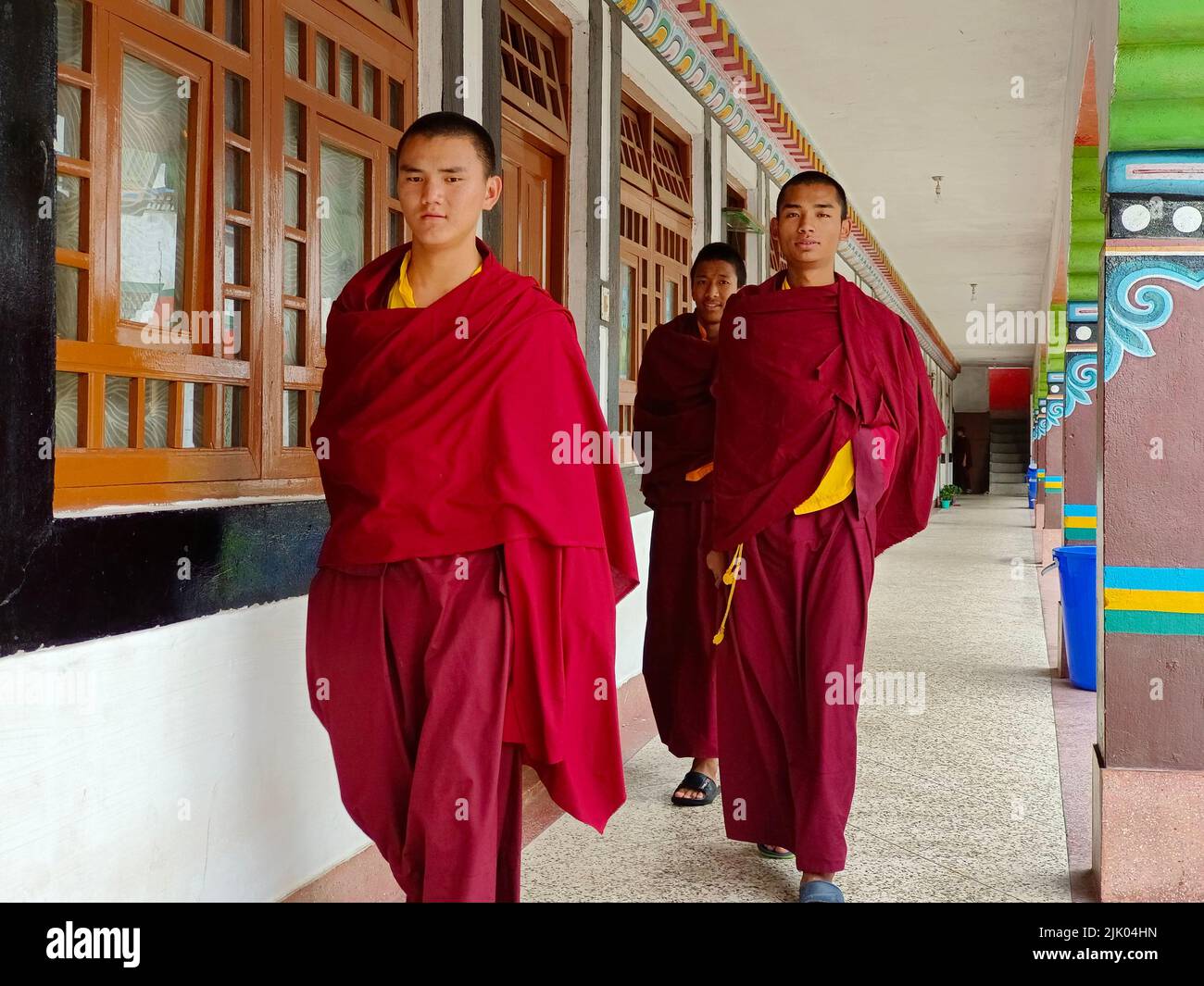 17 June 2022, Gangtok, Sikkim, monk walking in Ranka (Lingdum or Pal ...