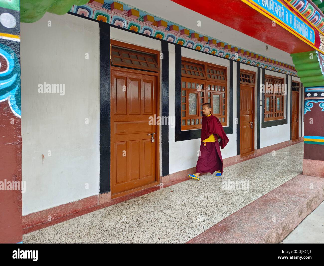 17 June 2022, Gangtok, Sikkim, monk walking in Ranka (Lingdum or Pal ...