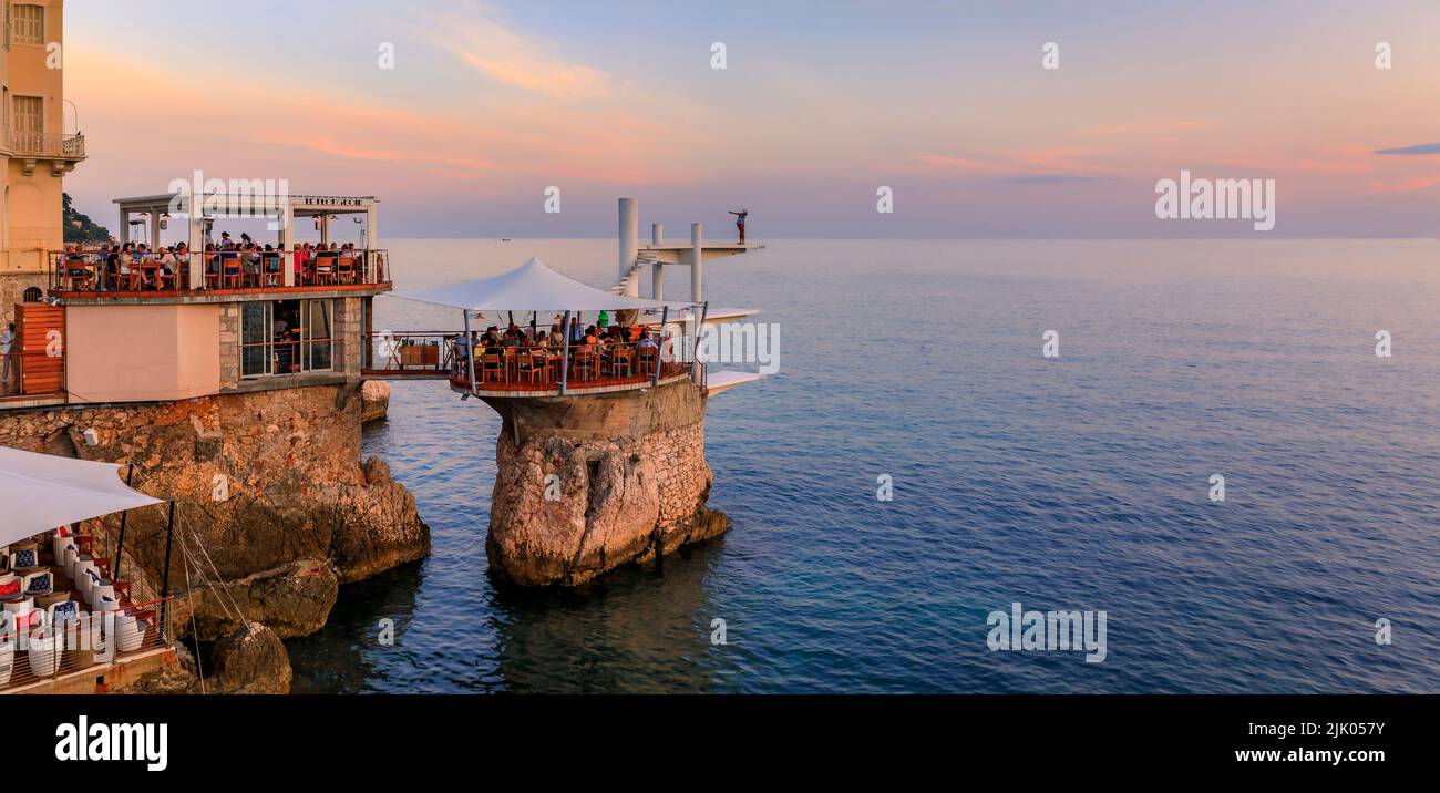 Nice, France - May 25, 2022: Luxury restaurant Le Plongeoir with a ...
