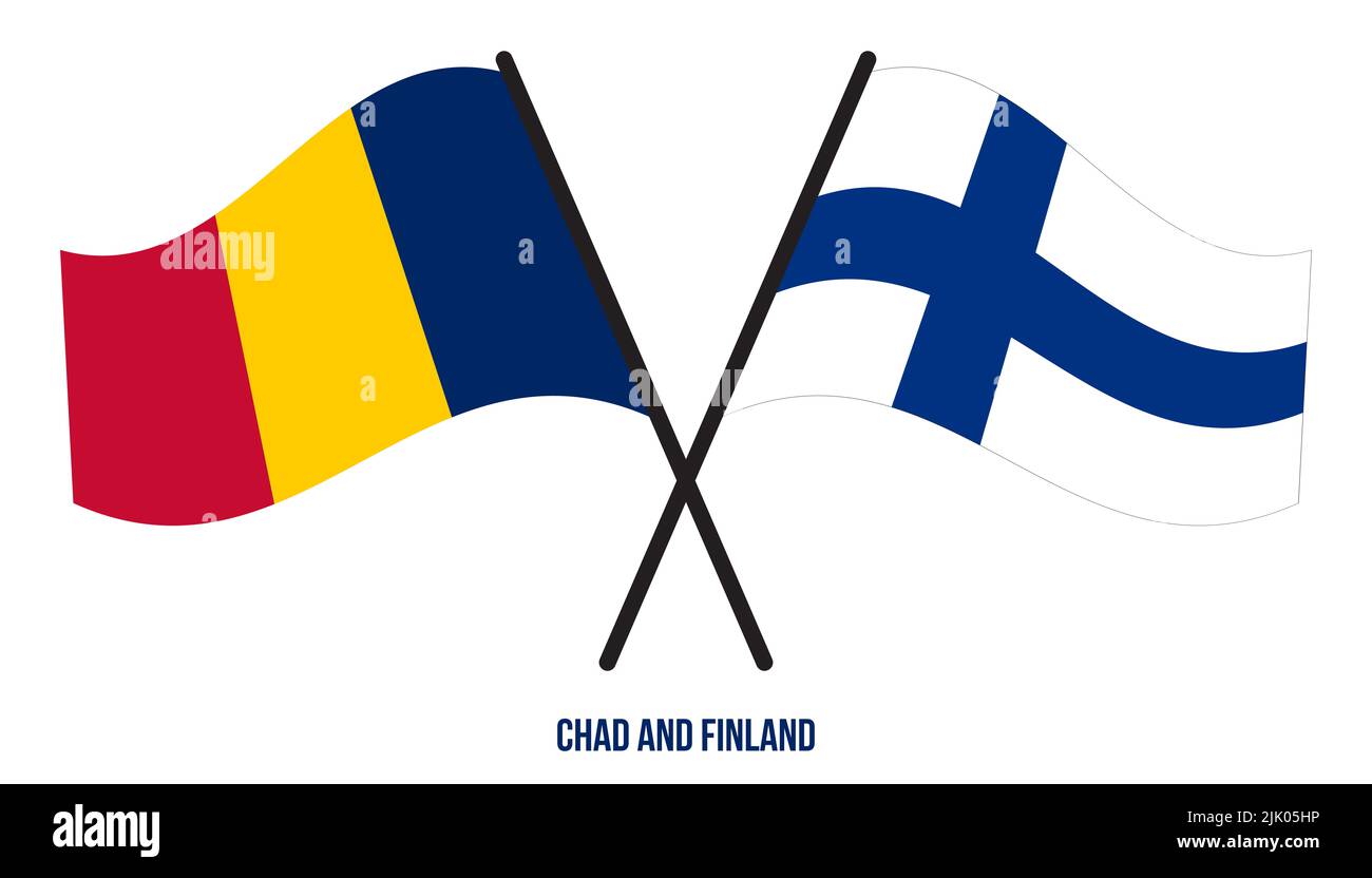 Chad and Finland Flags Crossed And Waving Flat Style. Official ...
