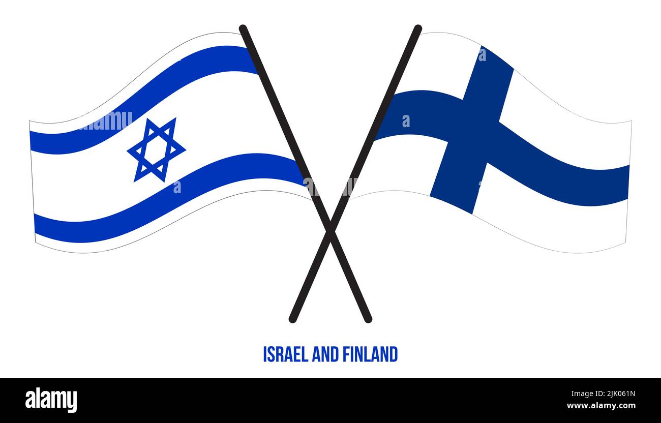 Israel and Finland Flags Crossed And Waving Flat Style. Official ...