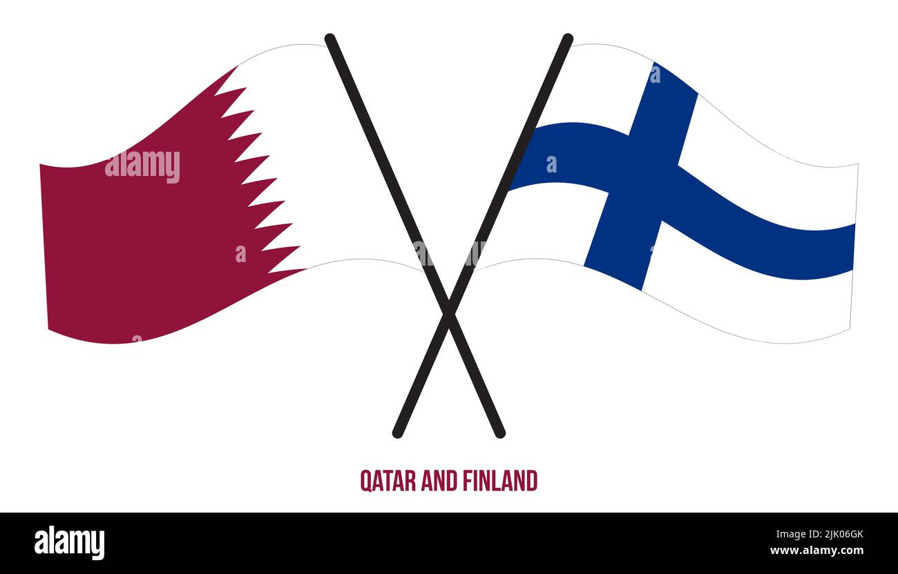 Qatar and Finland Flags Crossed And Waving Flat Style. Official ...