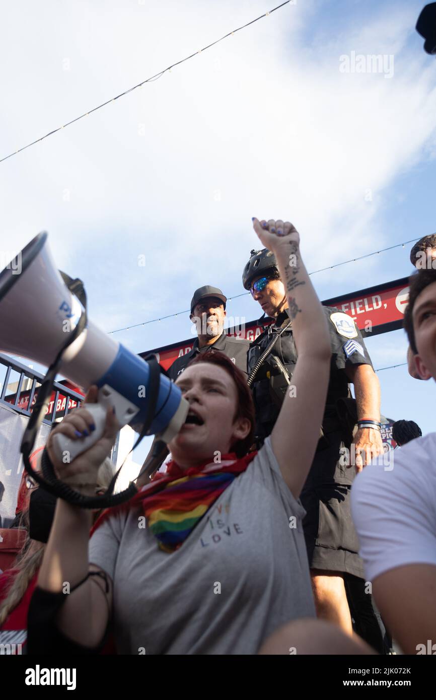 Washington, D.C. - July 28th, 2022: Protesters sit blocking an entrance ...