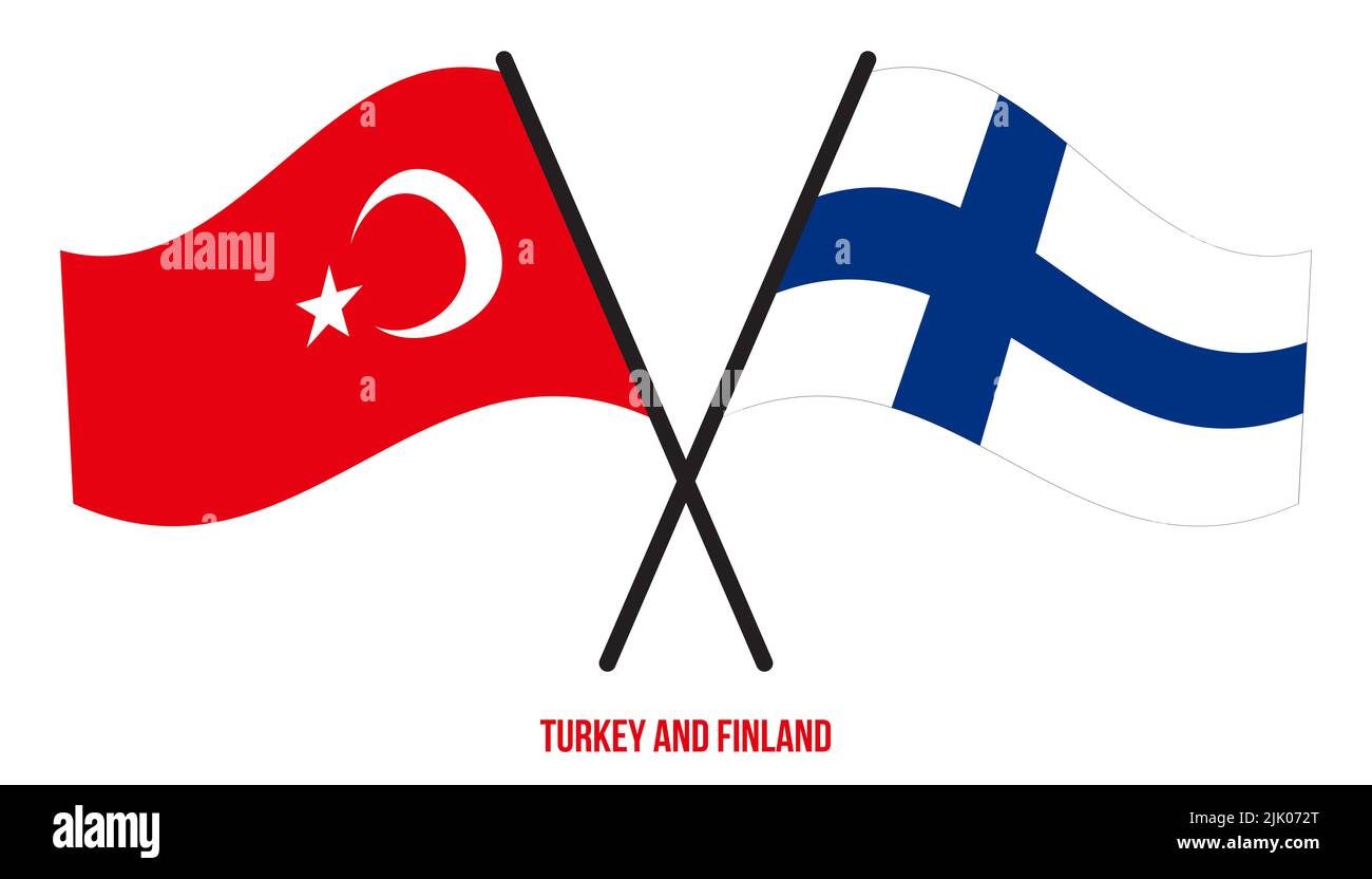 Turkey and Finland Flags Crossed And Waving Flat Style. Official ...