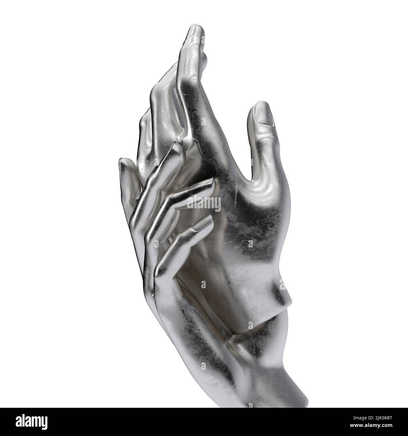 metallic futuristic hands rubbing each other - 3D illustration of 2 ...
