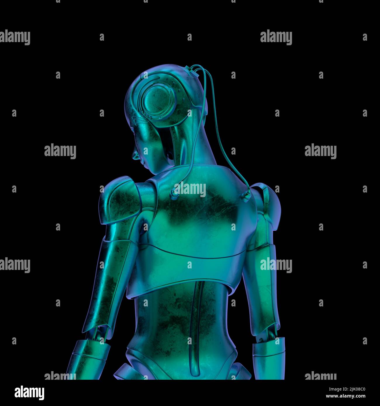 iridescent female cyborg metallic robot with psychedelic colors ...