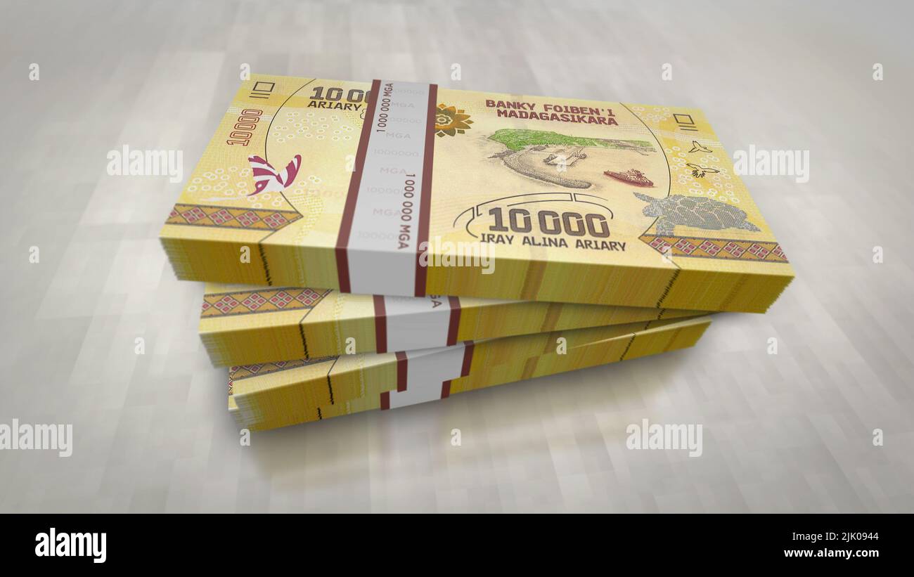 Malagasy Ariary money pack 3d illustration. MGA banknote bundle stacks ...
