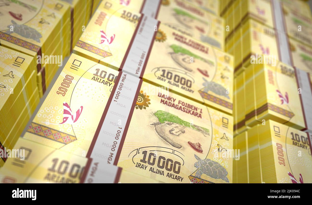 Malagasy Ariary money pack 3d illustration. MGA banknote bundle stacks ...
