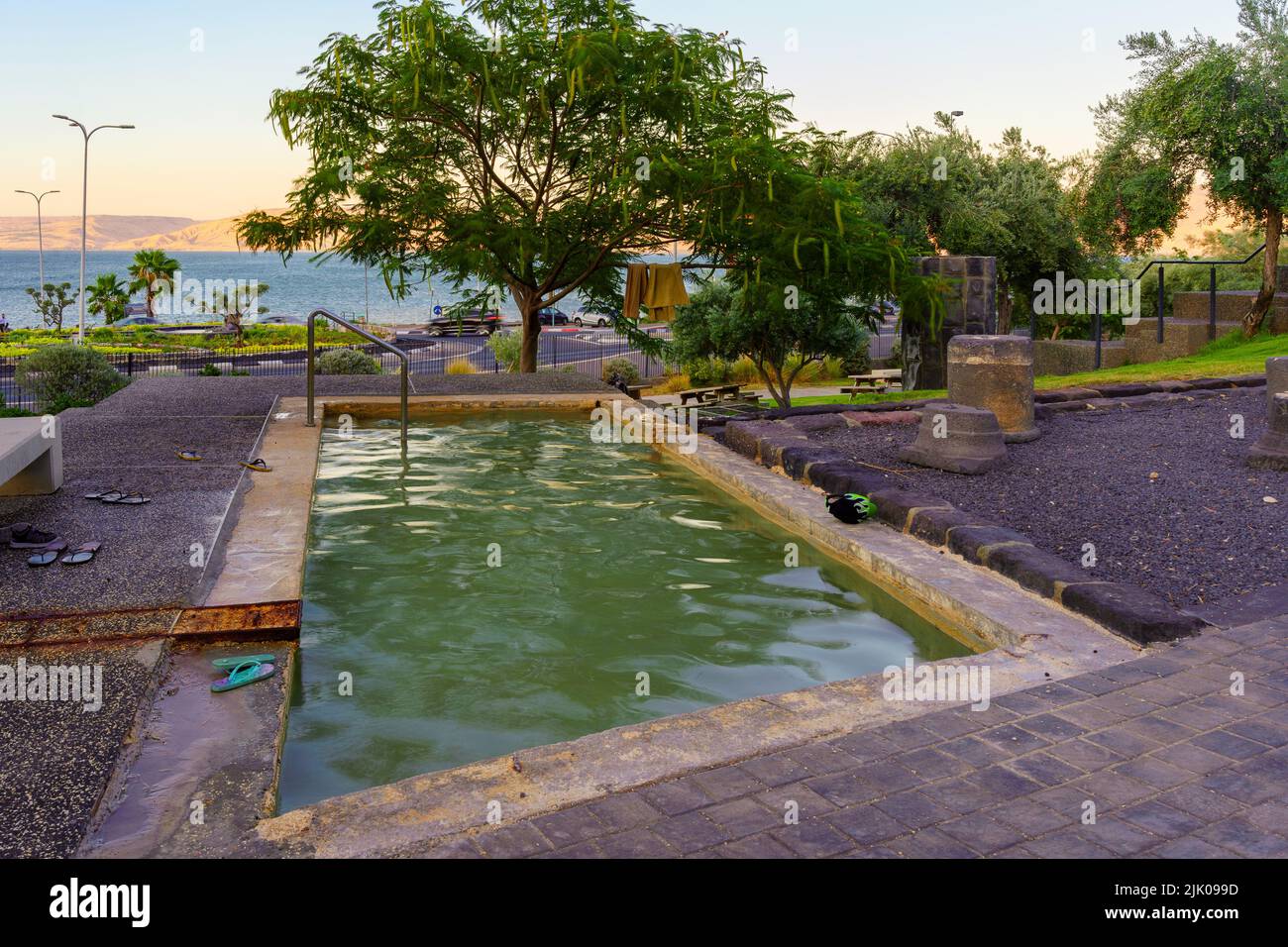 View of a Hot Water wading pool, and the Sea of Galilee, in Hamat ...