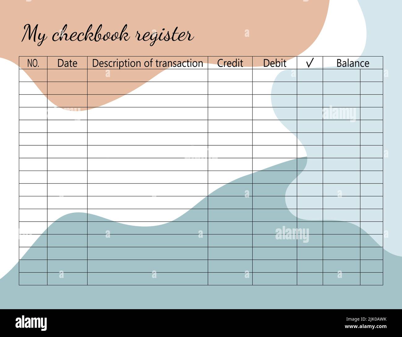 info graphic organizer - checkbook register Stock Photo - Alamy